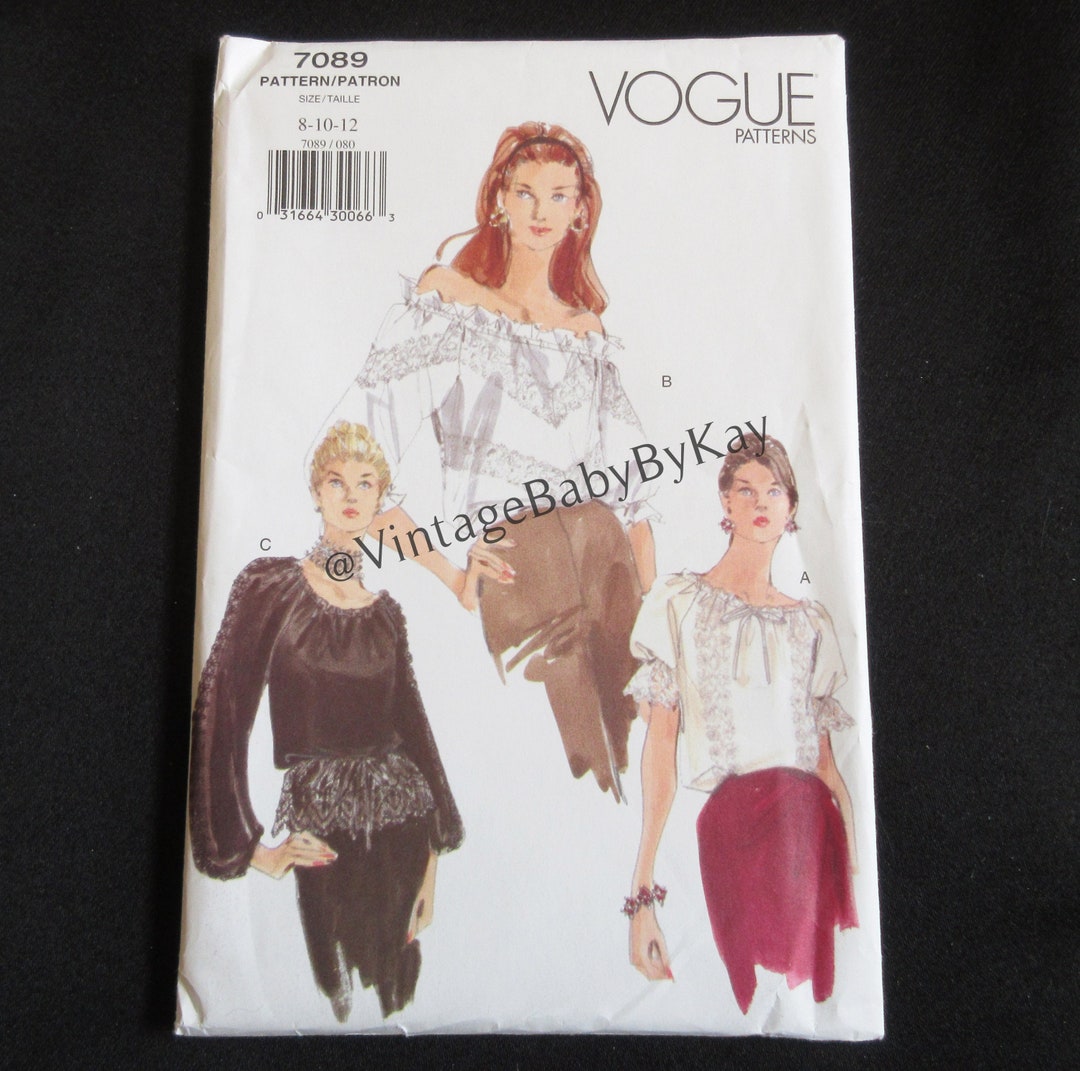 Vogue Pattern 7089 Size 8 10 12 Adult Woman Gathered Tunic Shirt Blouse ...