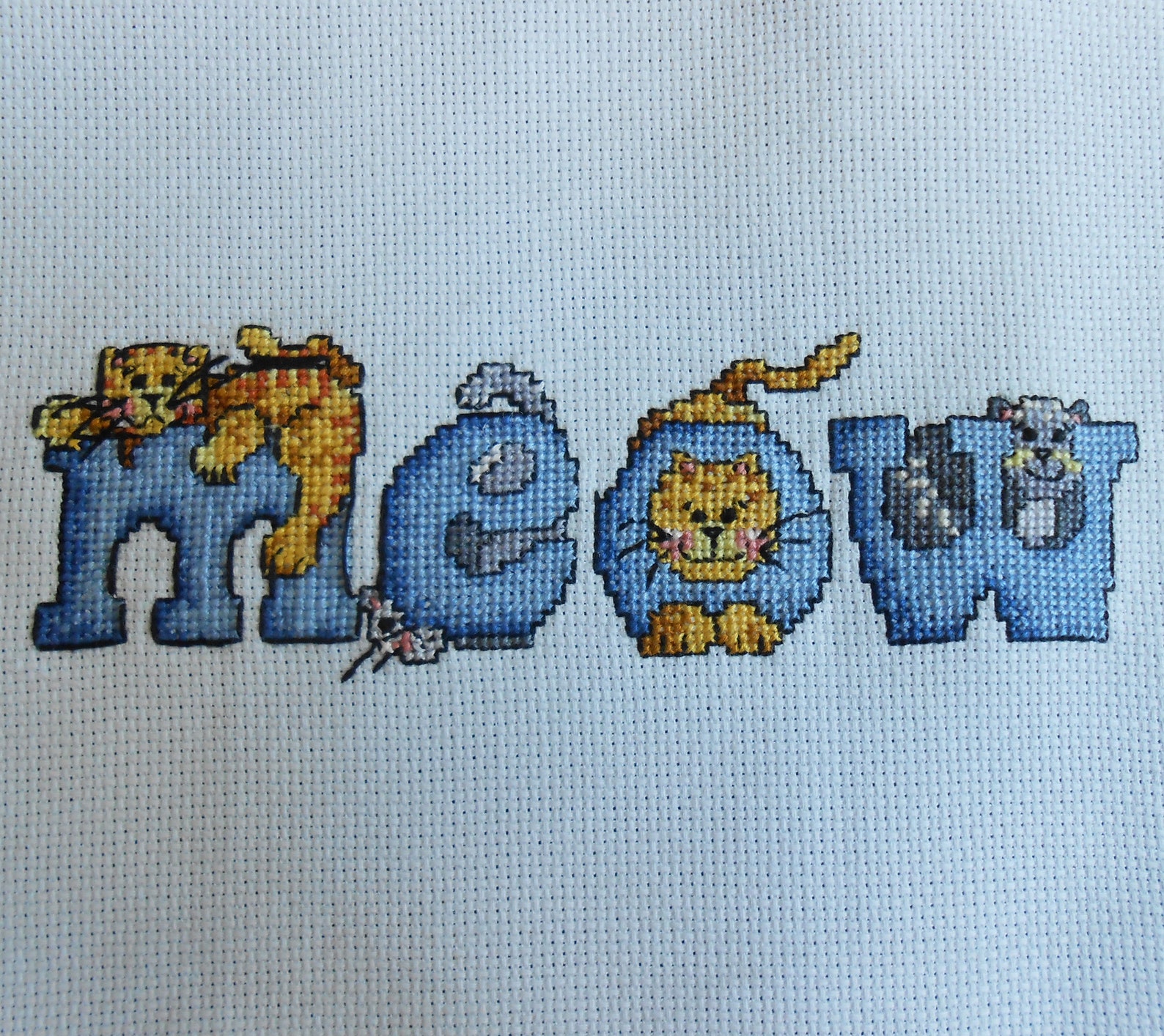 Meow Cat Cross Stitch Embroidery Vintage Completed Design | Etsy