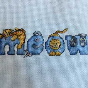 Meow Cat Cross Stitch Embroidery Vintage Completed Design Ready to ...