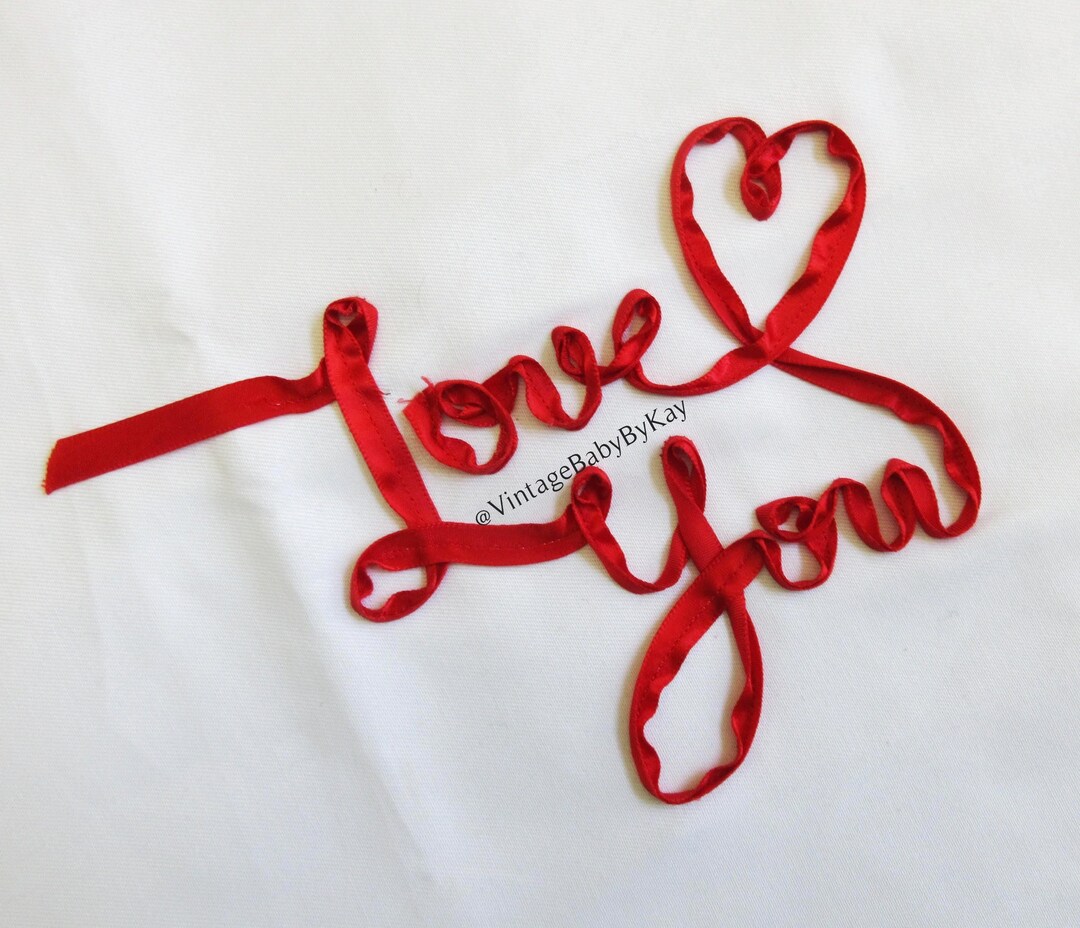 Love You Heart Ribbon Embroidery by Machine to Frame or Upcycle, Red ...