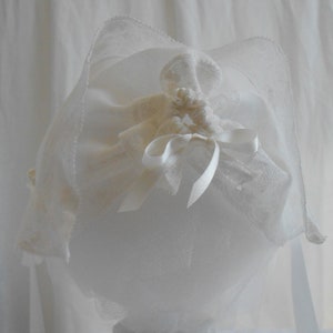 Small Heirloom Hanky Bonnet White Linen With Wide Lace, Christening ...
