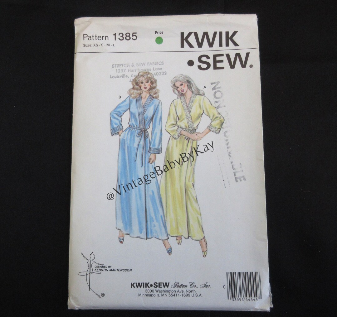 Kwik Sew 1385 Adult Woman Robe Size XS L, Uncut Vintage Pattern 1984 ...