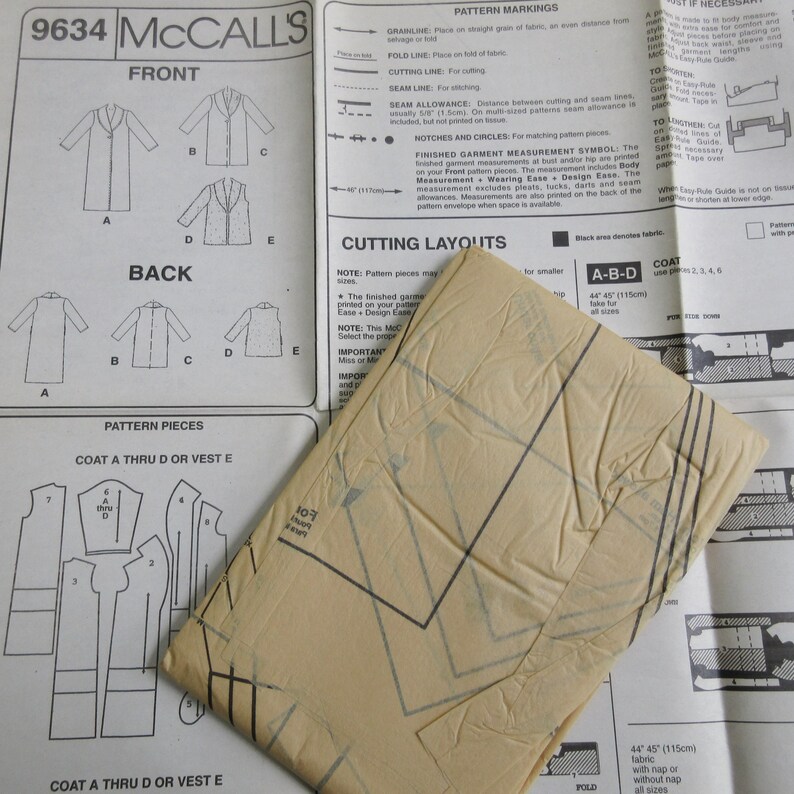 Mccall's 9634 Size XS-S-M (4-14) Adult Woman Lined Coat in 3 Lengths ...