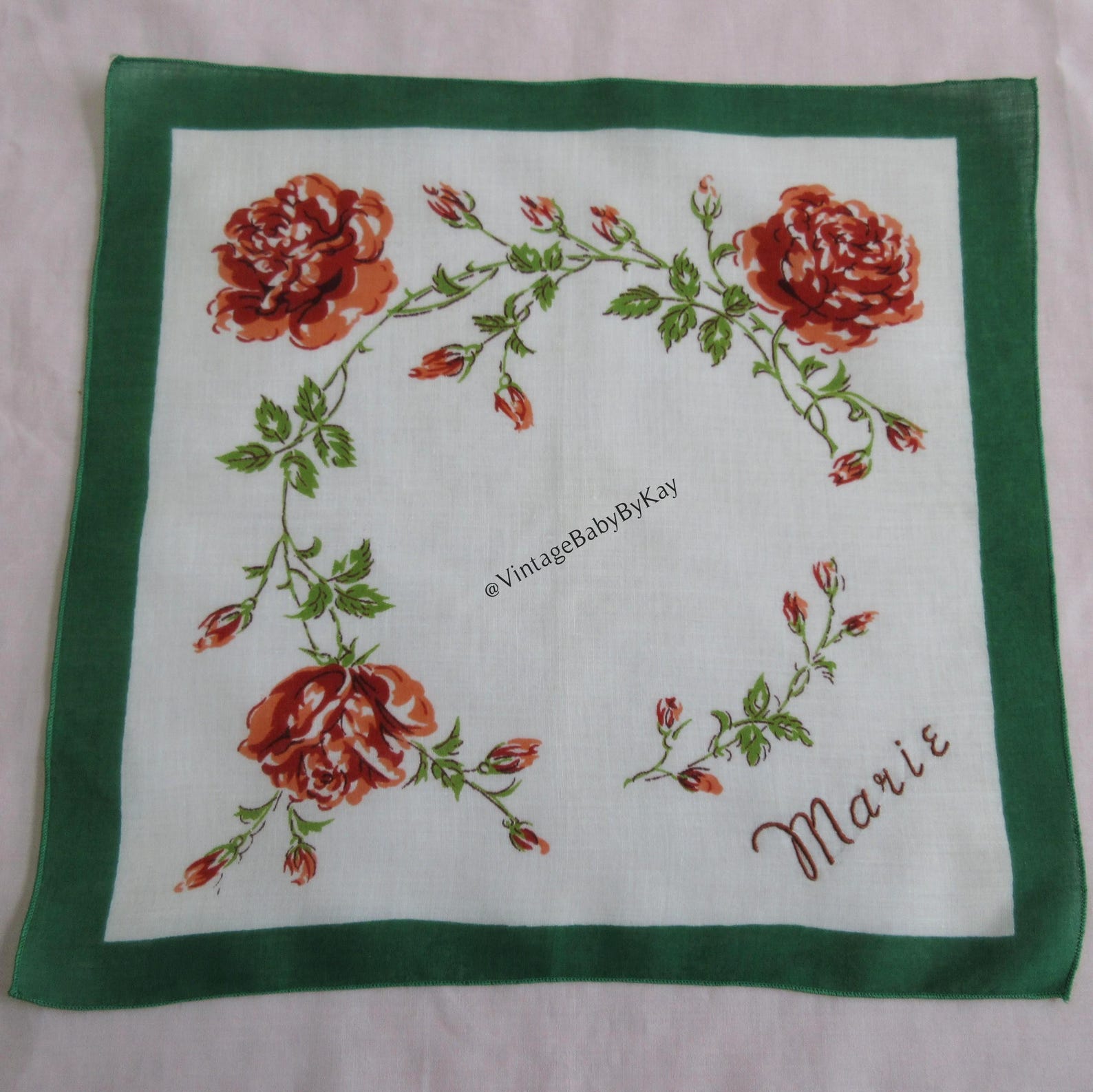 Marie Monogram Hanky Vintage Handkerchief Rose Floral Print Hanky With ...