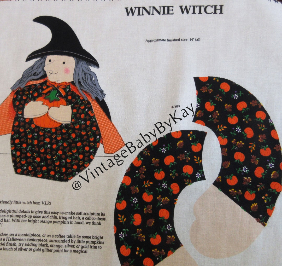Winnie Witch Fabric Panel by VIP, 14 Soft Doll to Sew With Pumpkin to ...