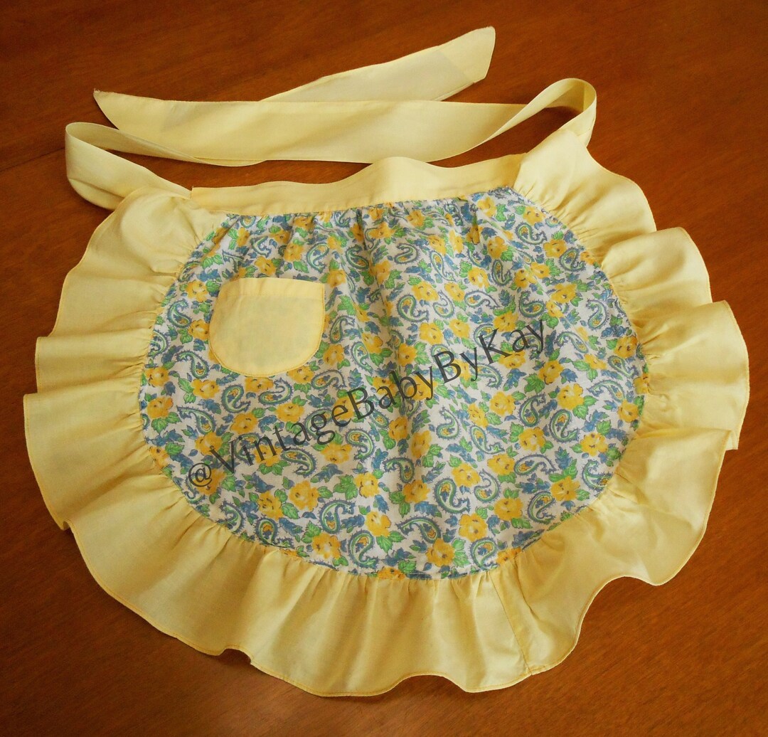 Apron Yellow Blue Floral Cotton With Yellow Ruffle, Half Apron Child ...