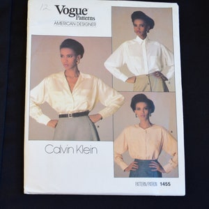 Vogue Calvin Klein Pattern 1455 Sz 12 American Designer Blouse Shirt ...