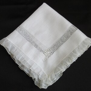 Ruffle Edge Wedding Hanky, White Cotton With Openwork Hemstitching ...
