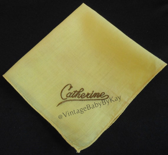 Catherine Monogram Vintage Yellow Cotton Hanky With Brown - Etsy