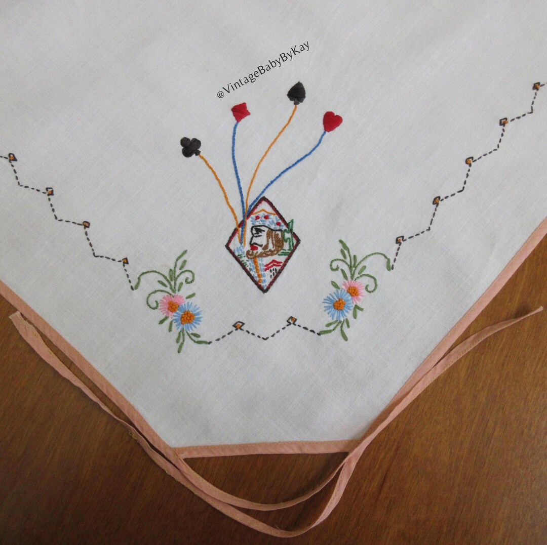 Playing Cards Tablecloth, Hand Embroidered Vintage White Cotton With ...