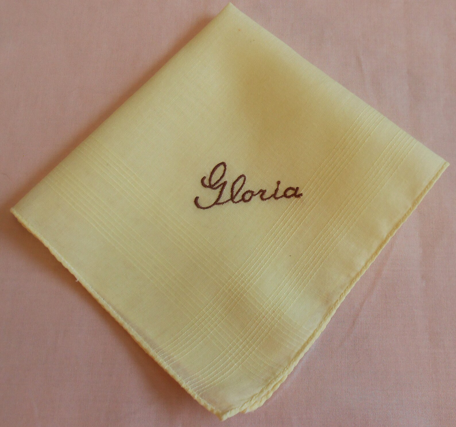 Gloria Monogram Vintage Yellow Cotton Hanky With Brown - Etsy