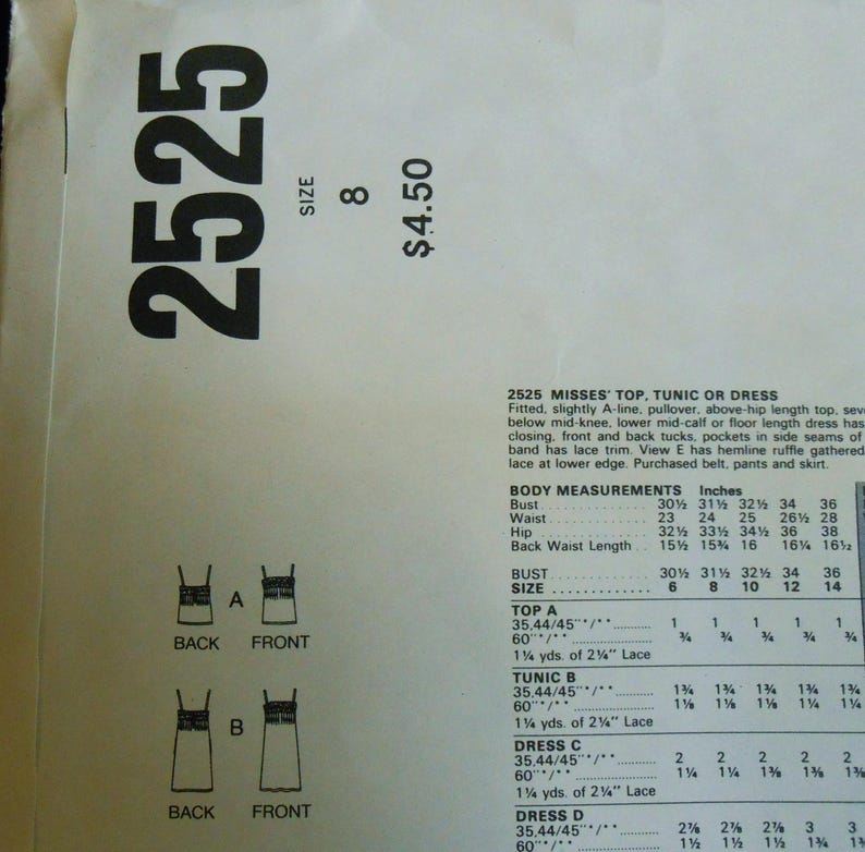 Vogue Pattern 2525 Size 8 Dress Tunic and Top With Optional Spaghetti ...