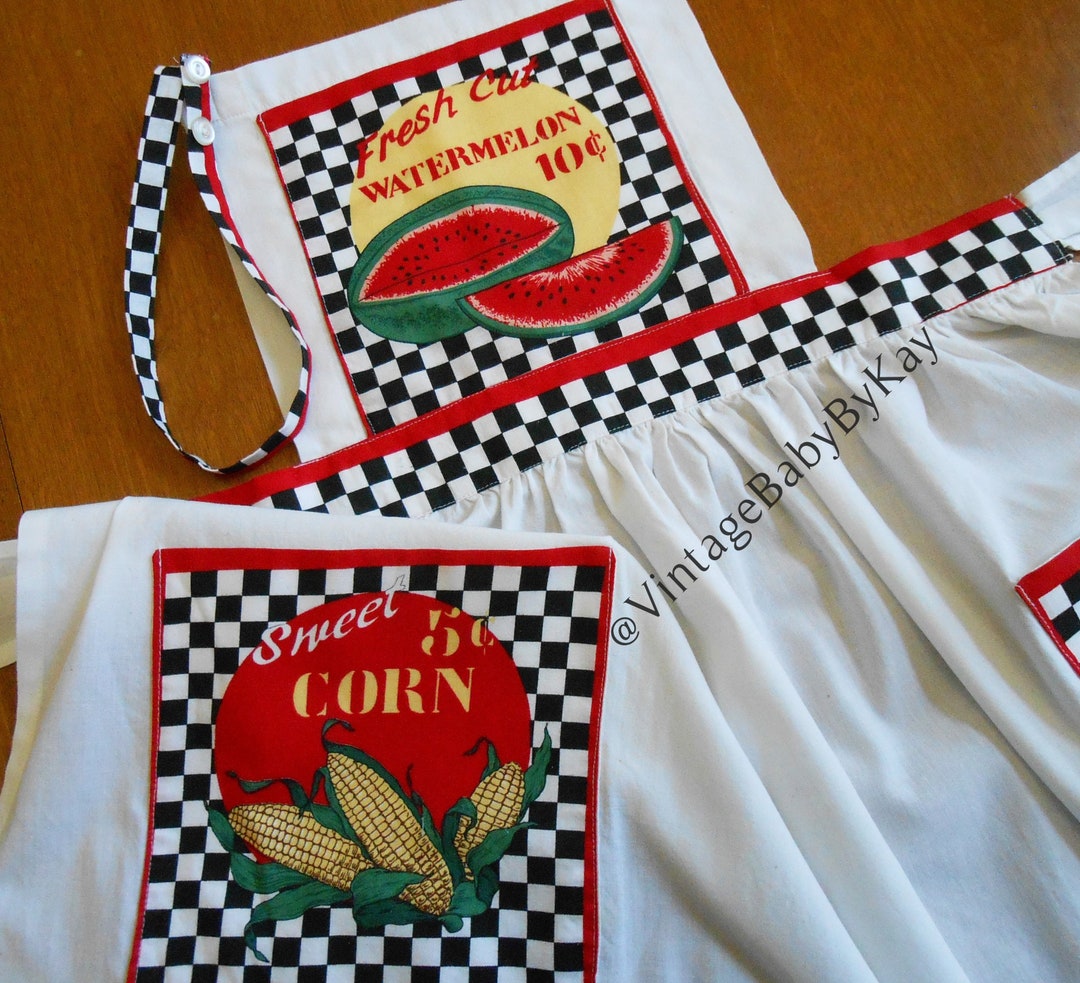 Full Bib Apron, Watermelon and Sweet Corn Colorful Accents, Cotton ...