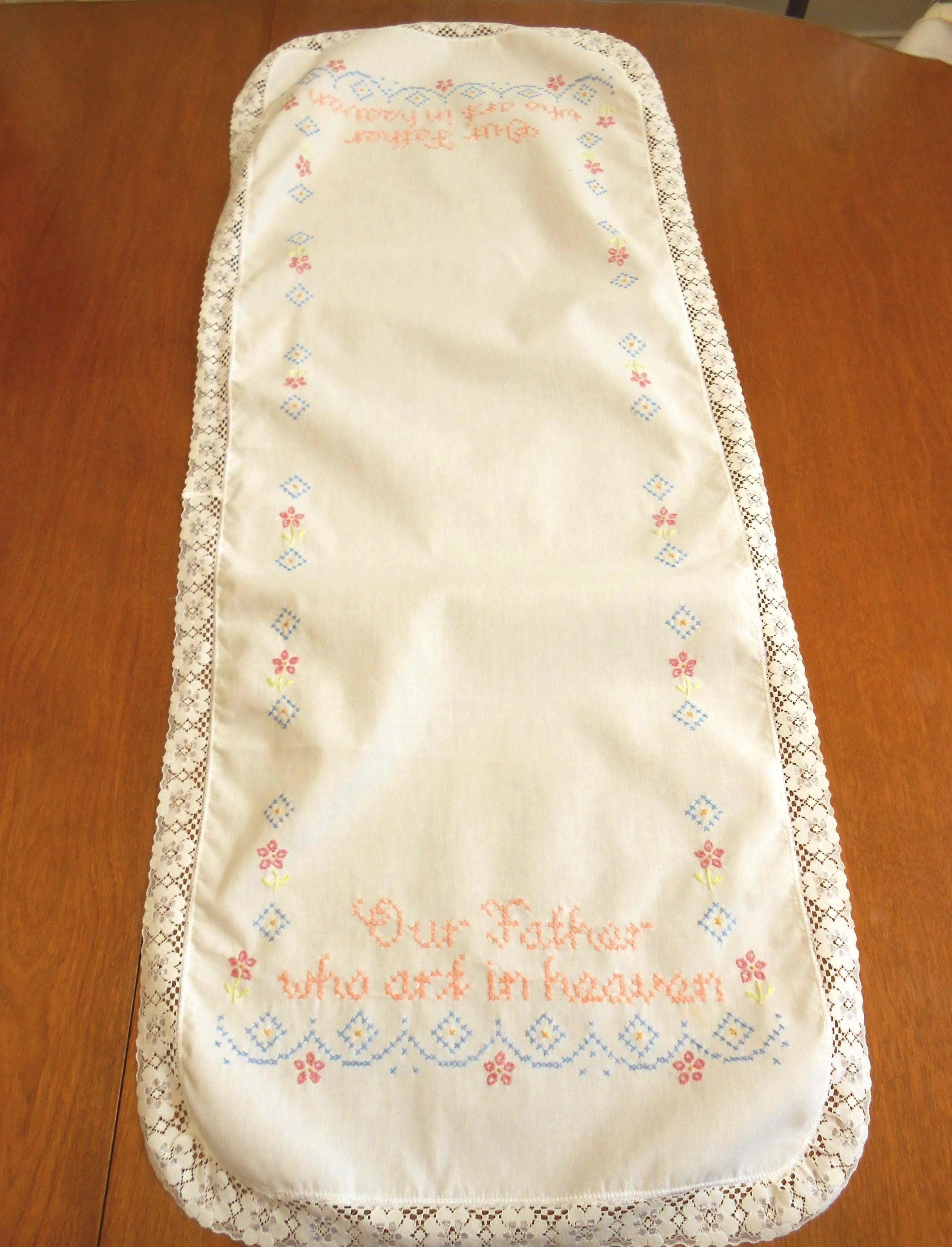 Lord's Prayer Runner Hand Embroidered Vintage Table Runner With Lace ...