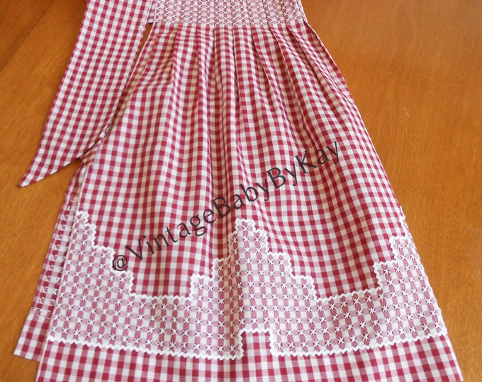 Burgundy Red Check Vintage Apron Hand Embroidered Cross Stitch on ...
