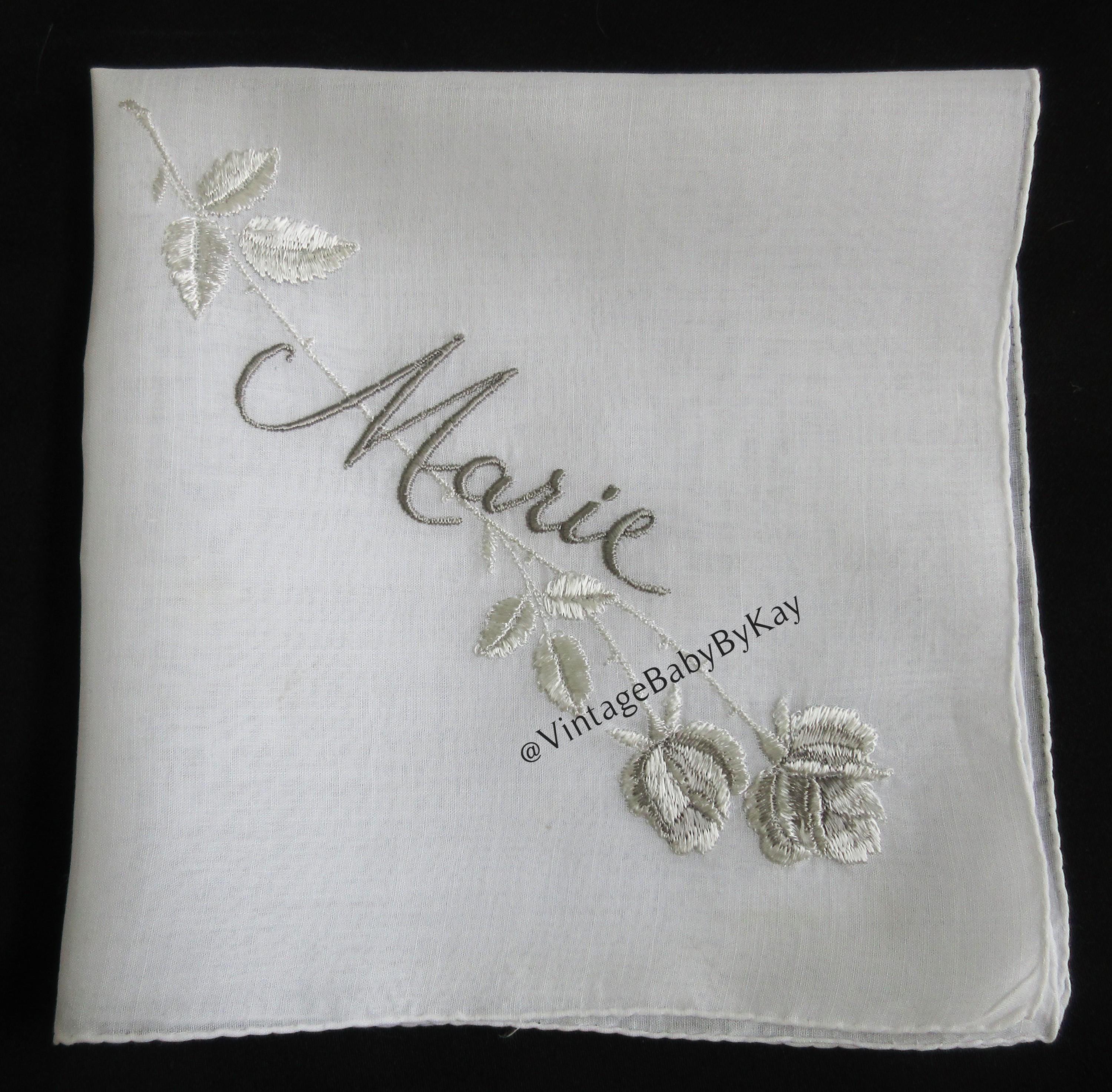 Marie Monogram Hanky White Cotton Wedding Handkerchief Something Old ...