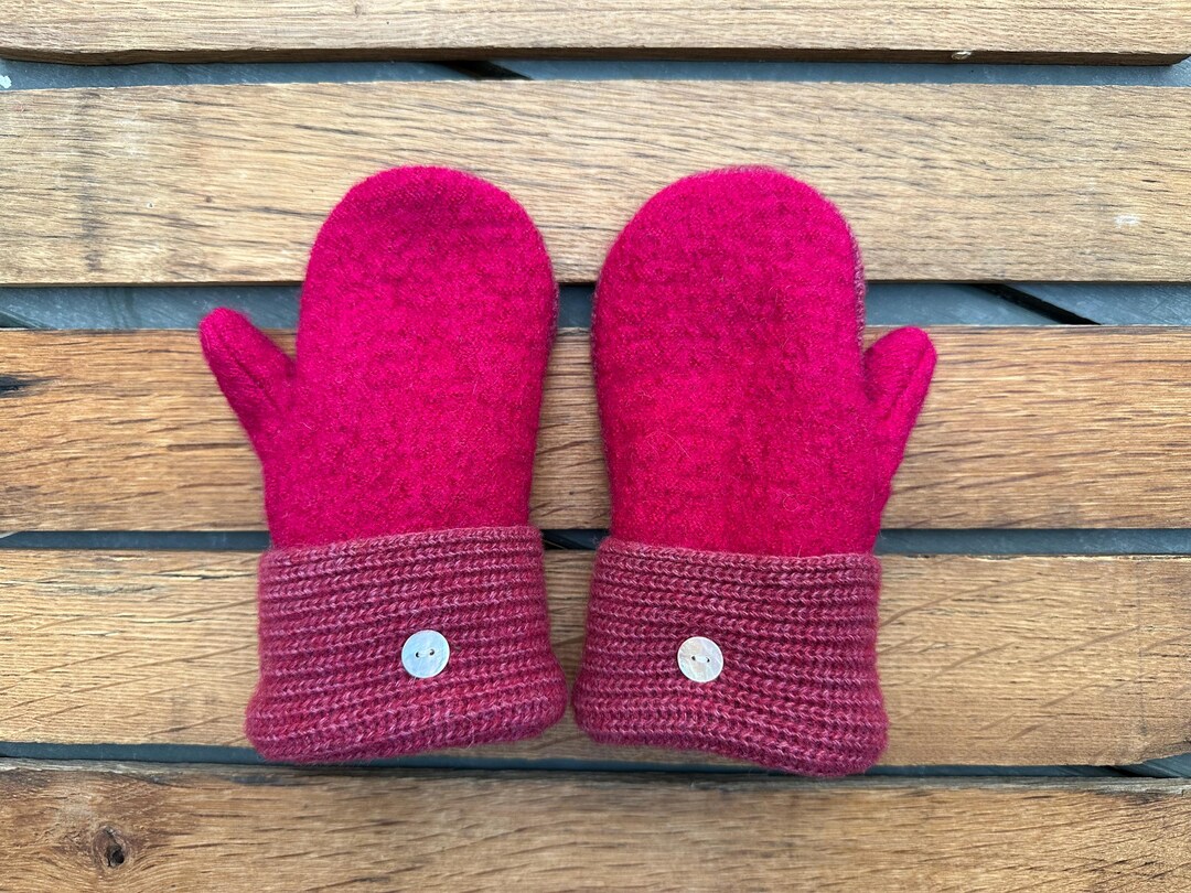 Kid's Mittens Girls Pink Upcycled Wool Sweater Mittens Women's Fleece ...