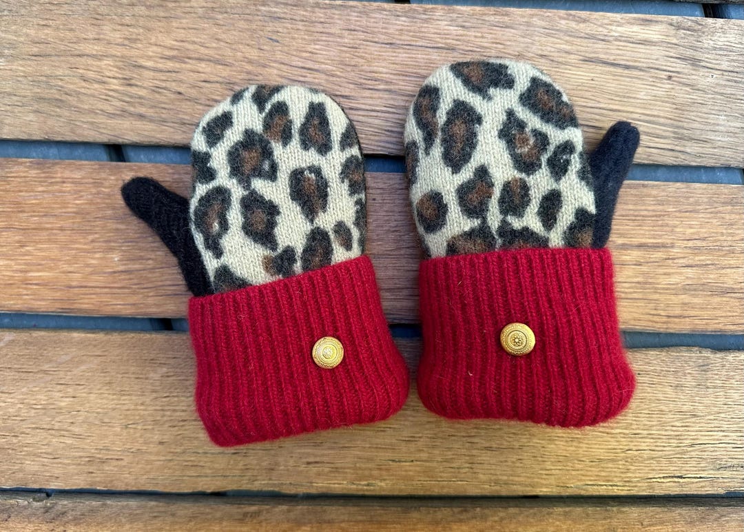 Baby Mittens Red Black Leopard Print Wool Sweater Mittens Fleece Lined ...