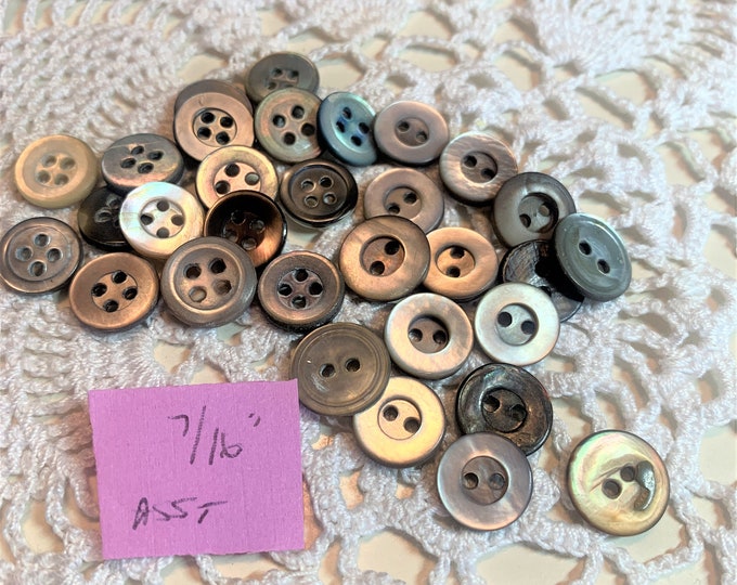 31 Assorted 7/16" Abalone Shell Antique Buttons With Rims ~ 2-hole & 4 ...