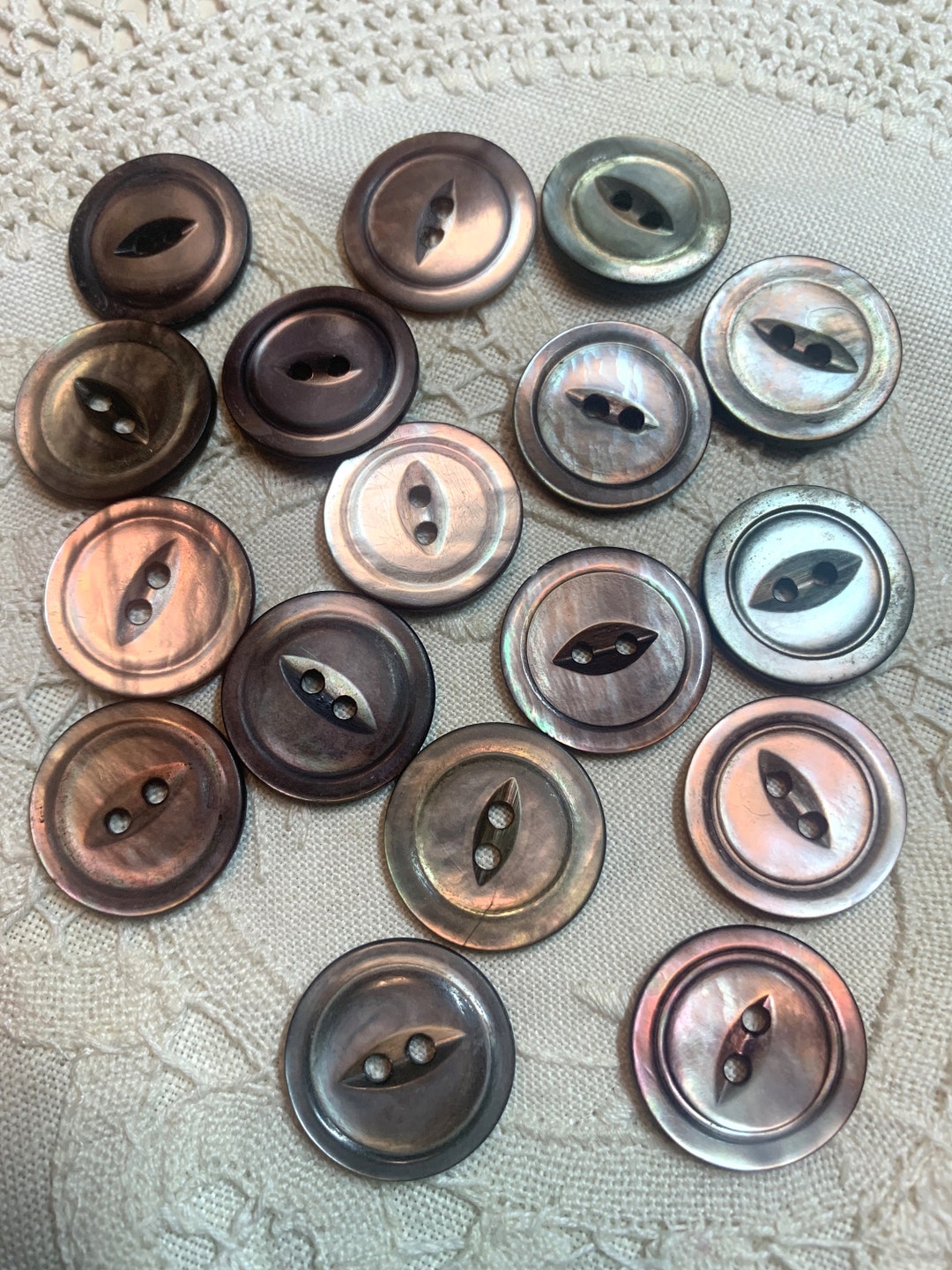 17 of 3/4" Abalone Shell Antique Buttons With Rims ~ 2-hole Fisheyes ...