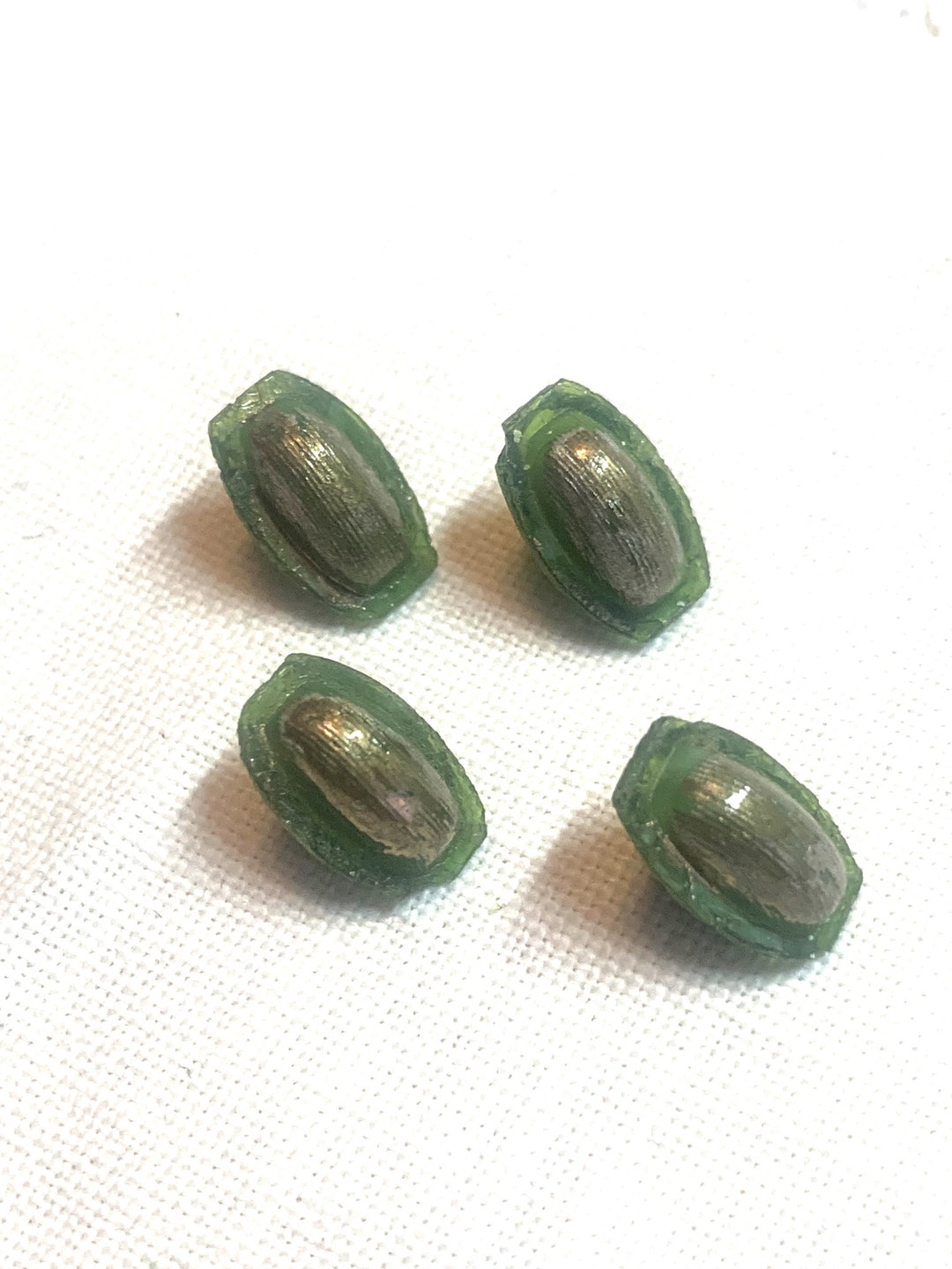 Set of 4 Diminutive Green Glass Buttons Centers Painted With Gold - Etsy