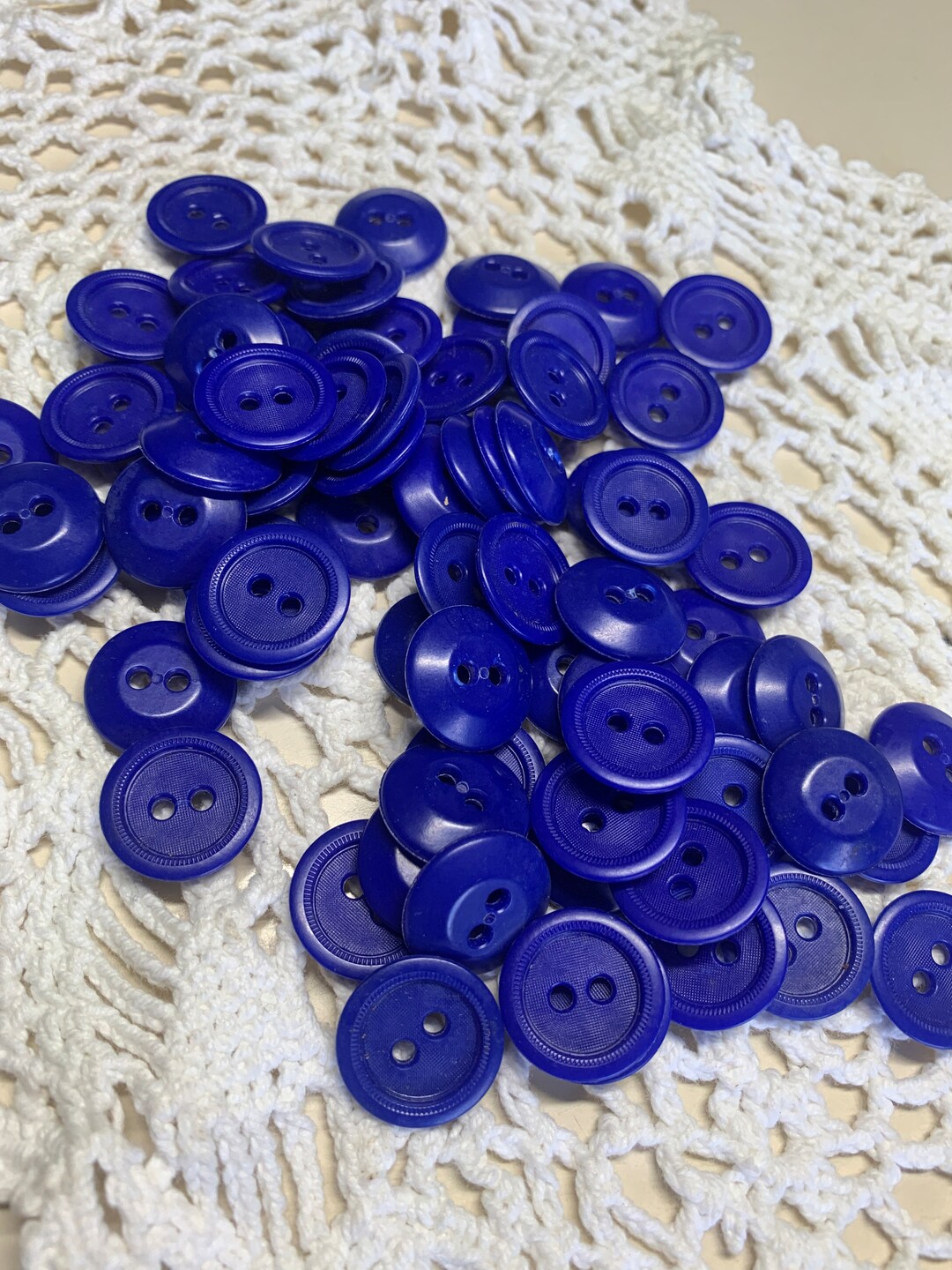 Set of 75 of 5/8" Bright Royal Blue Buttons With Rims and Textured ...