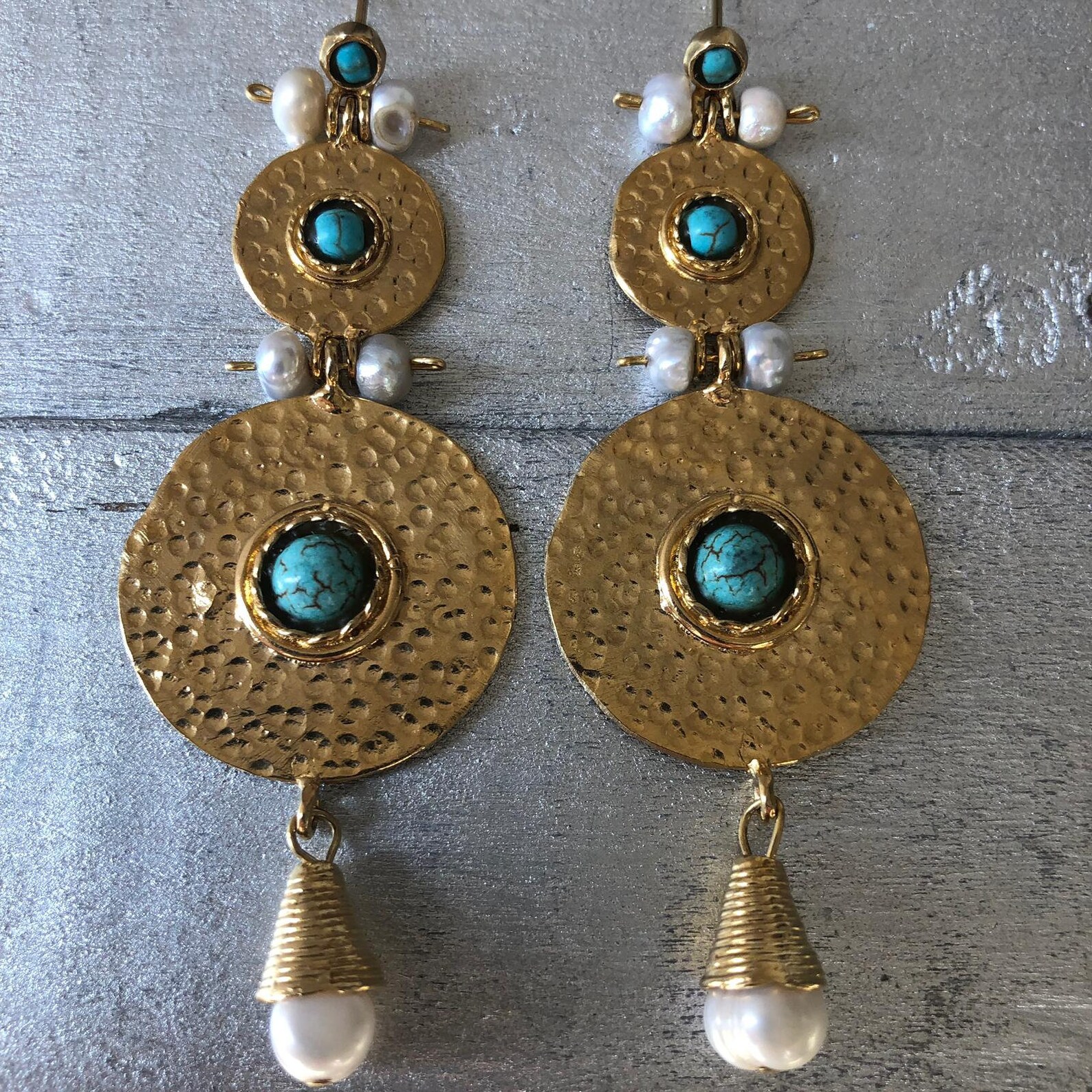 Pendientes de joyería turca gema turquesa perla 24k oro | Etsy