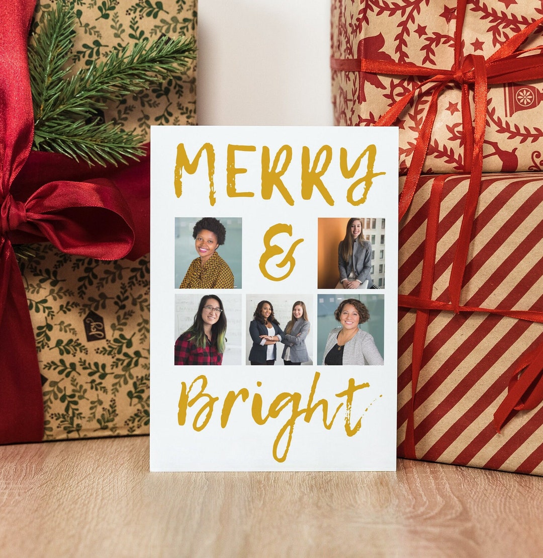 Merry Bright Card Template, Printable Holiday Card Template, Business ...