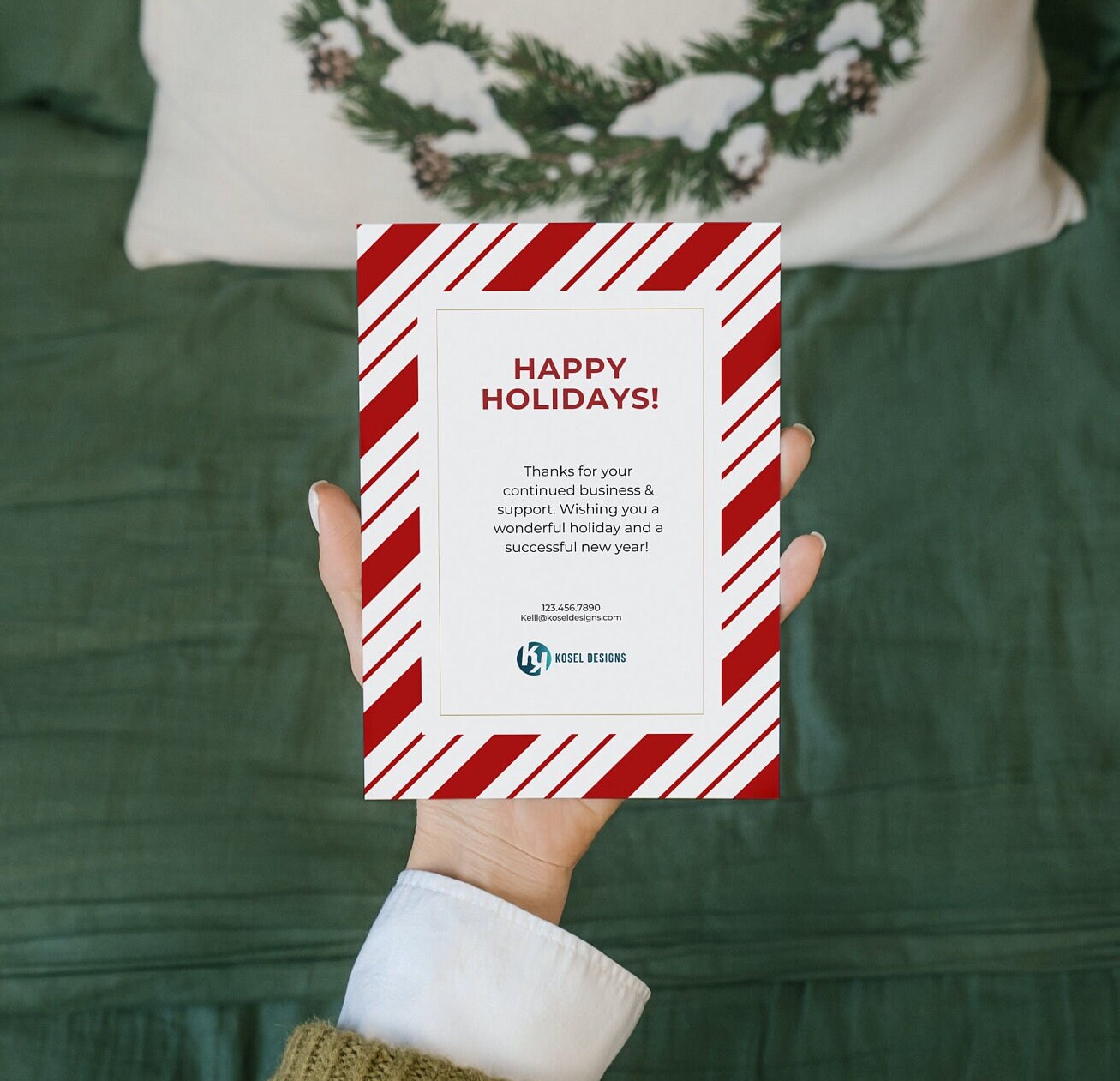 Ribbon Card Template, Printable Holiday Card Template, Business Photo ...