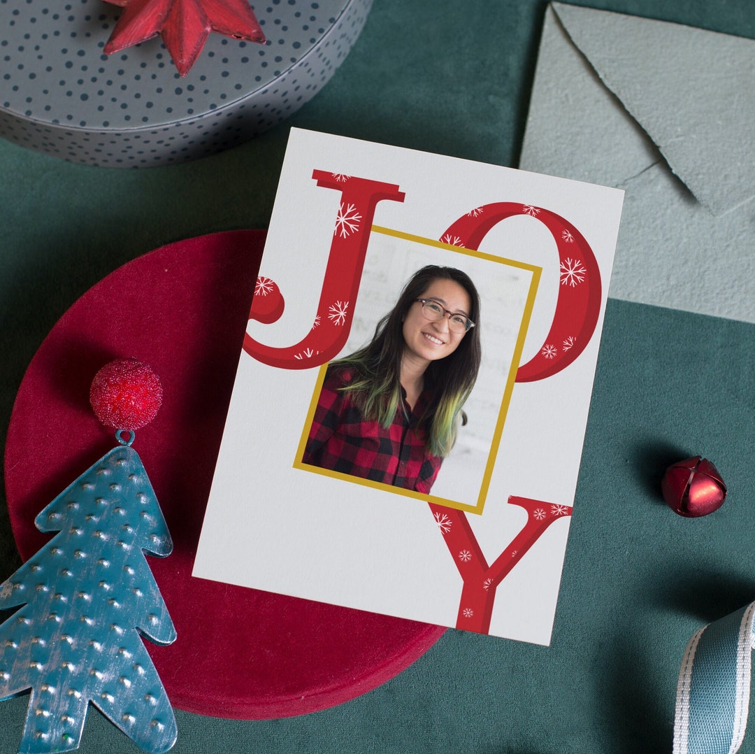 Joy Card Template, Printable Holiday Card Template, Business Photo ...