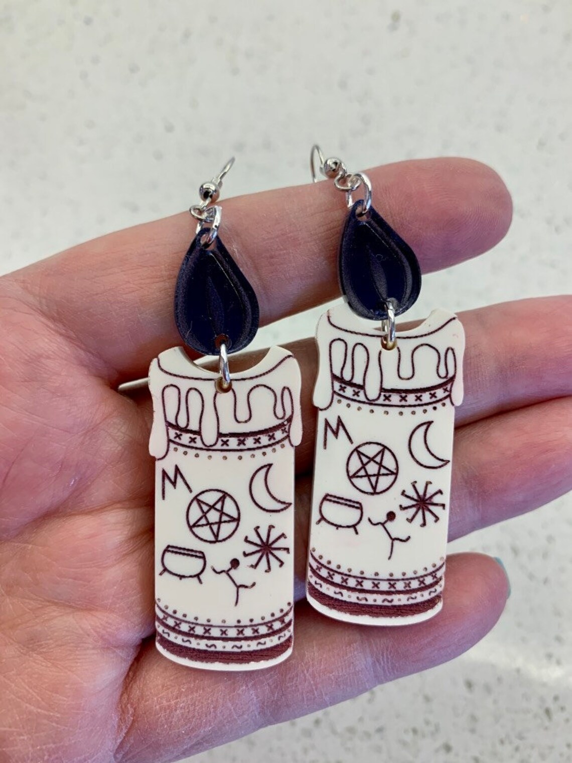 Black Flame Candle Hocus Pocus Halloween Acrylic Dangle Earrings - Etsy