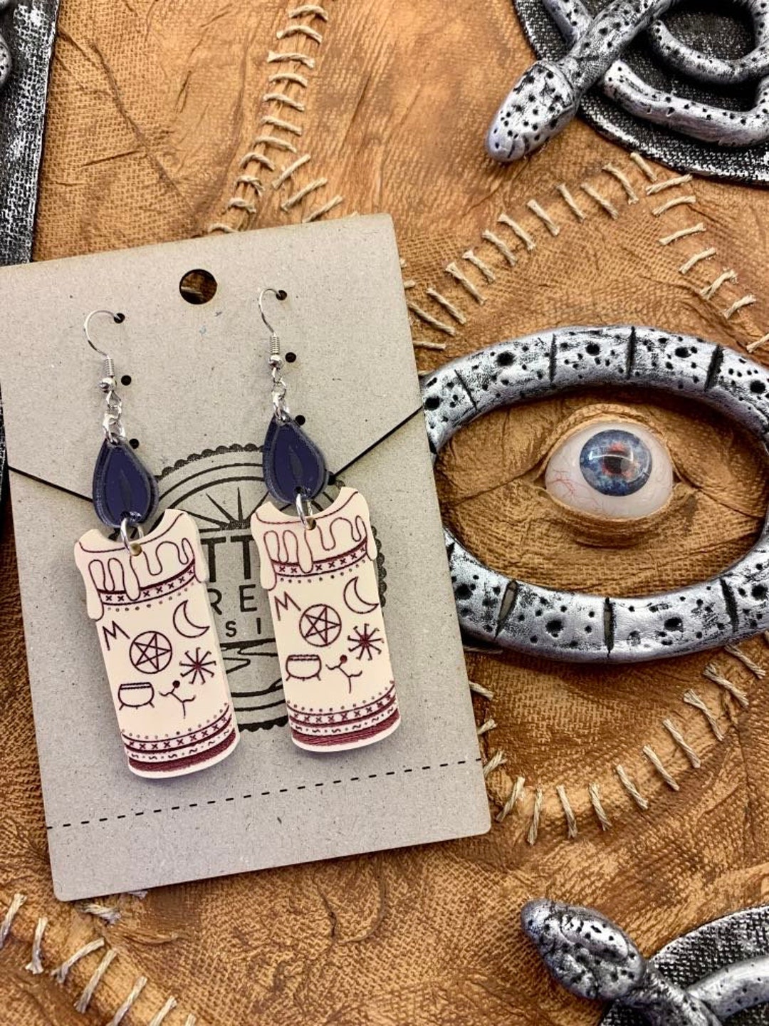 Black Flame Candle Hocus Pocus Halloween Acrylic Dangle Earrings - Etsy