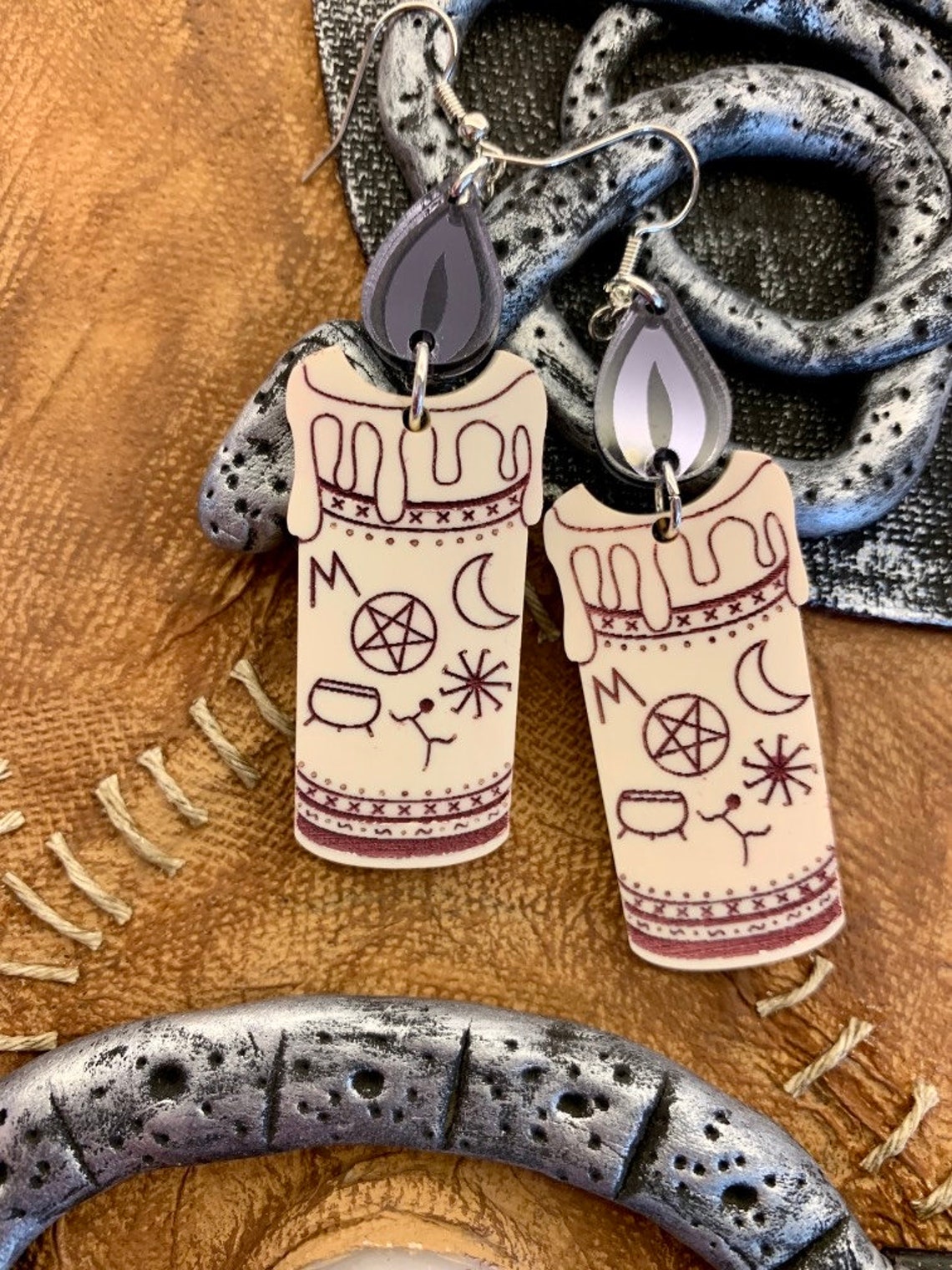 Black Flame Candle Hocus Pocus Halloween Acrylic Dangle Earrings - Etsy