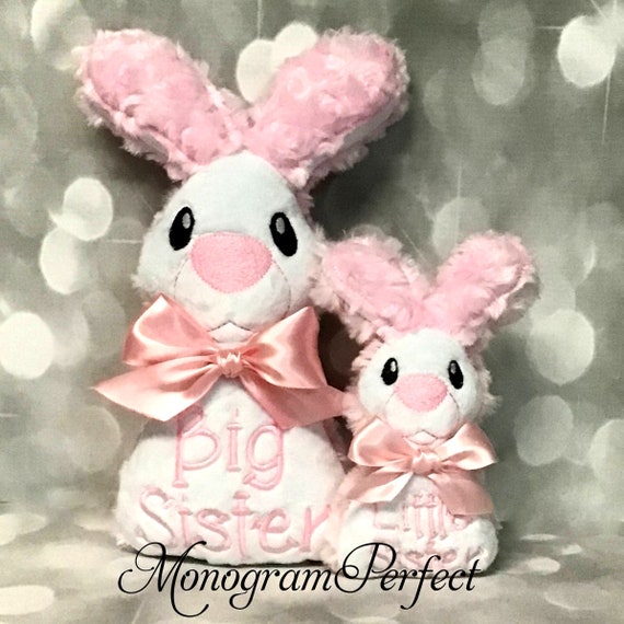 Pink White Bunny Big Sister Doll Little Sister Sibling Gift Set