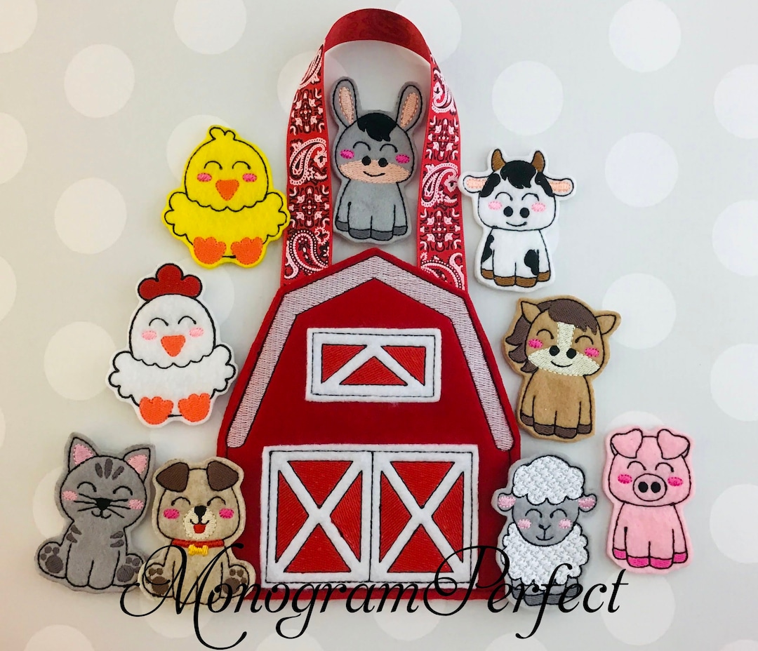 Farm Animal Finger Puppet Set With Barn Tote Bag - Etsy