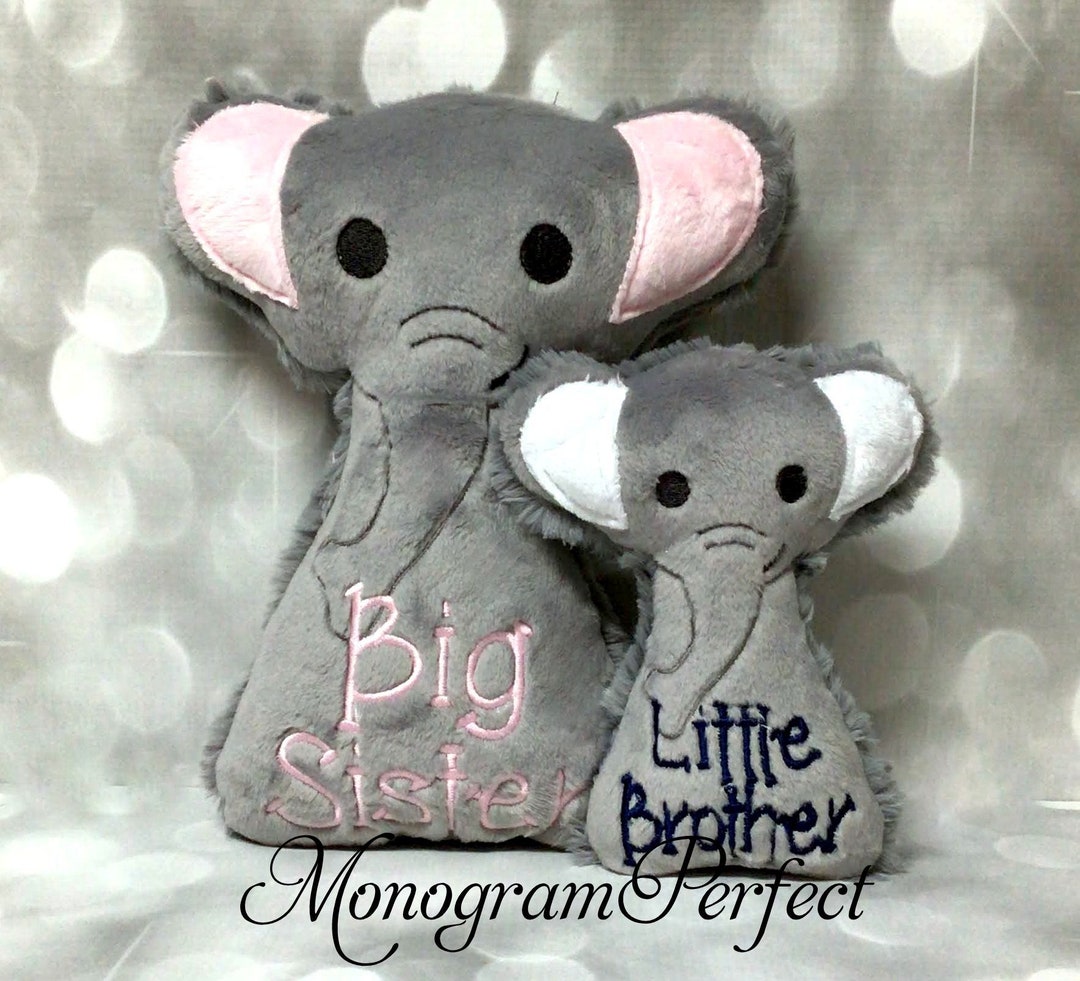Big Sister / Little Brother Elephant Doll & Rattle Set - Etsy