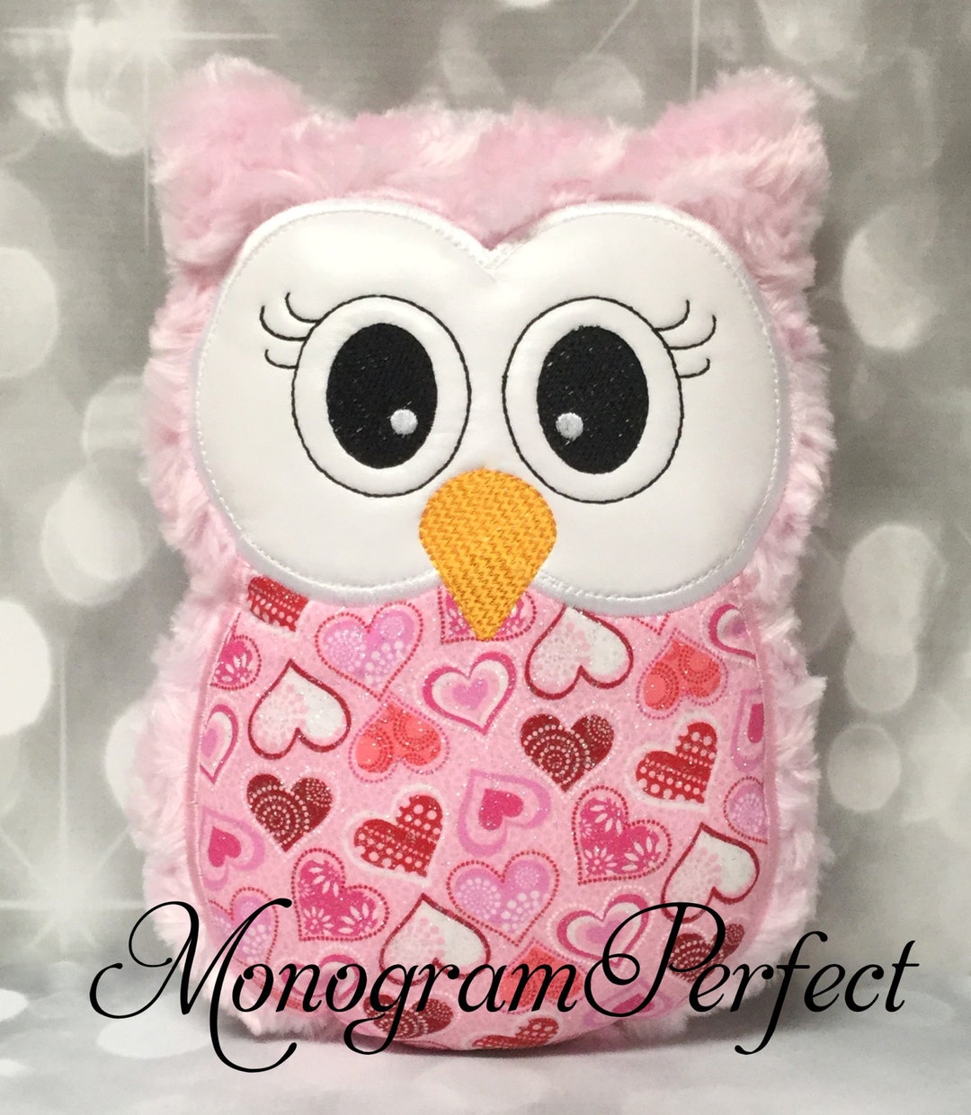 Light Pink Glitter Heart Swirl Plush Owl Stuffed Animal Soft Toy (ready ...