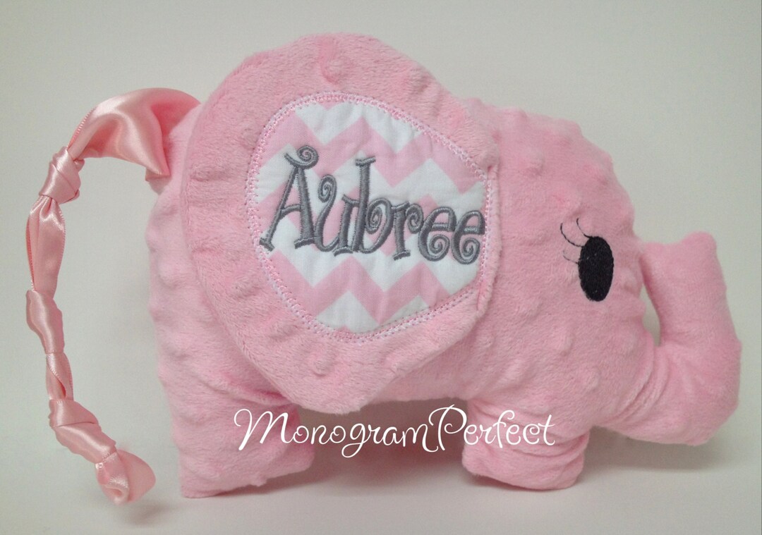Personalized Pink Floppy Ear Plush Stuffed Elephant W/pink Chevron Ears ...