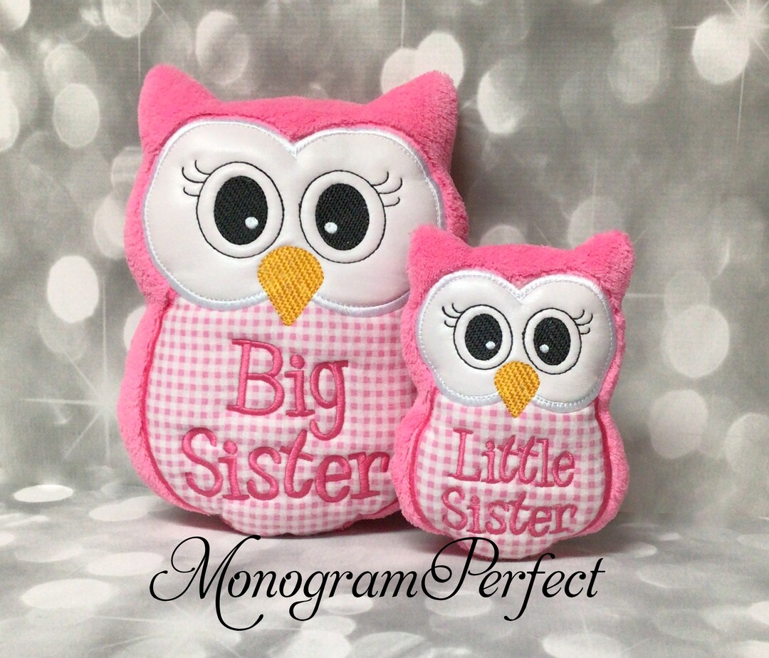 Big Sister, Little Sister Bright Pink Gingham Owl Stuffed Animal Soft ...