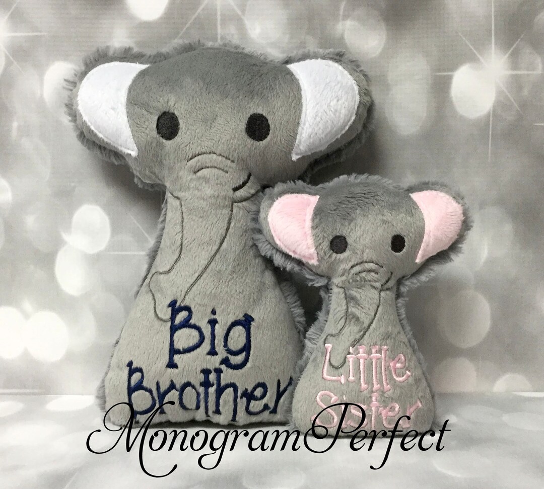 Big Brother / Little Sister Elephant Doll & Rattle Set - Etsy