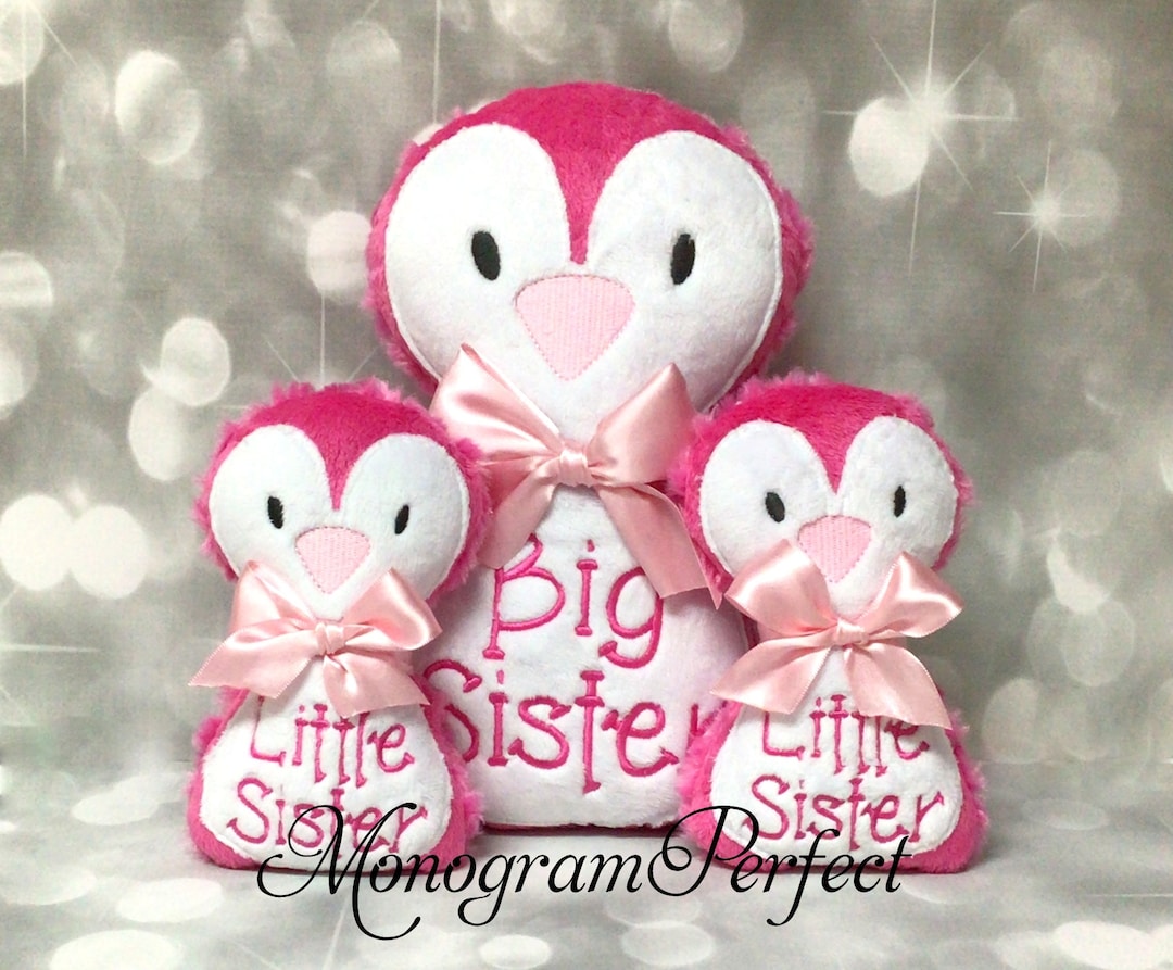 Big Sister / Twin Little Sister Penguin Doll & Rattle Sibling Gift Set ...