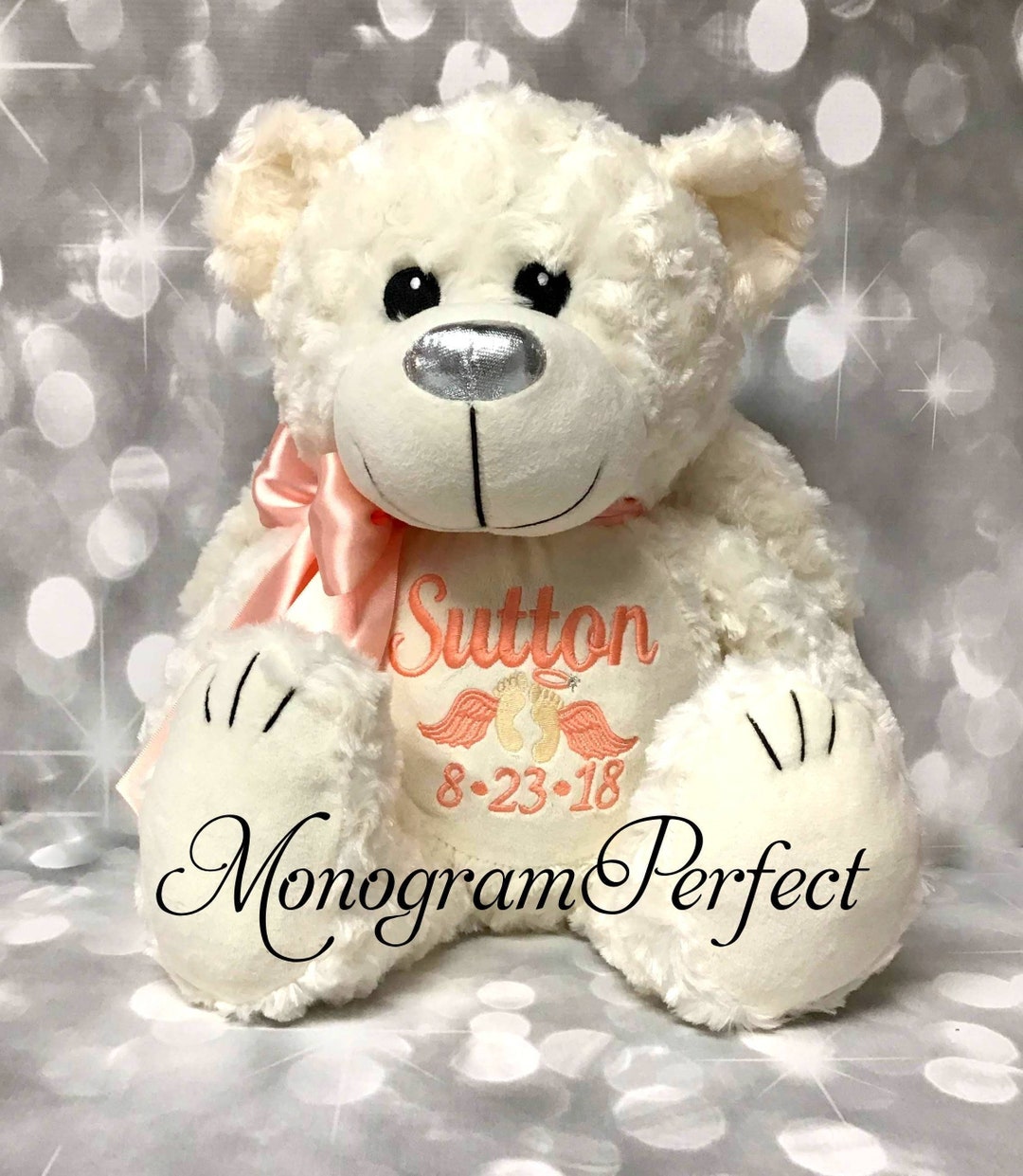Personalized White & Silver Angel Wing Teddy Bear 16" Stuffed Teddy ...