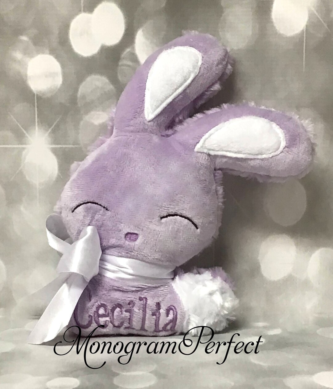 Purple Personalized Stuffed Fluffy Plush Sleeping Bunny Softie Stuffy ...