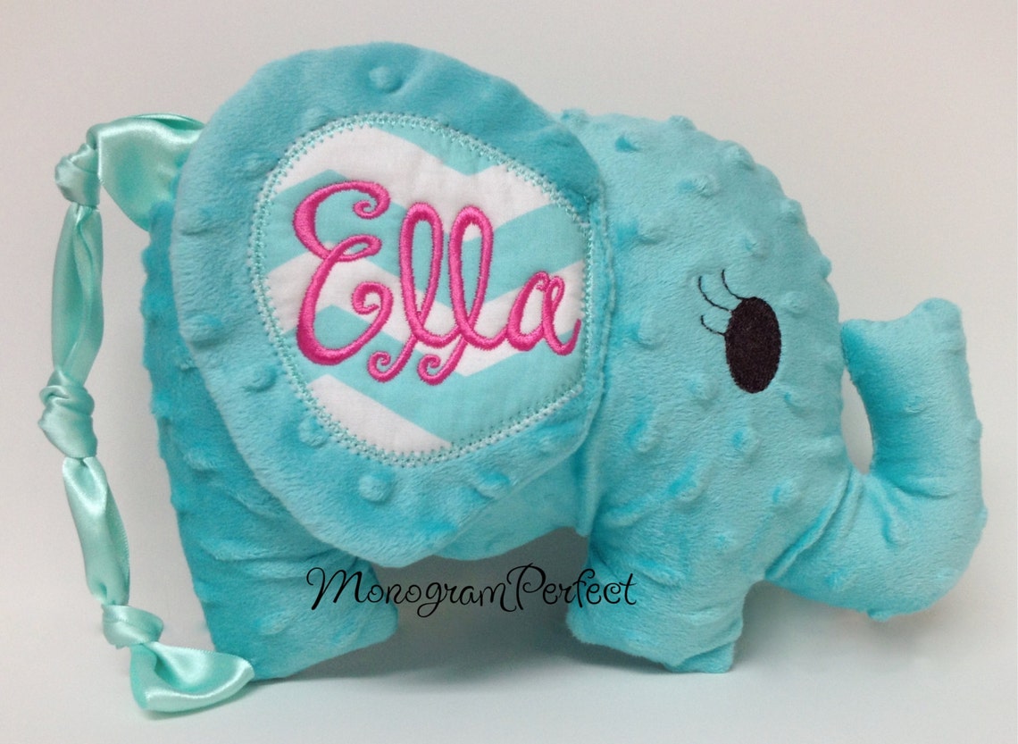 Personalized Floppy Ear Aqua Chevron Plush Stuffed Elephant Soft Toy ...