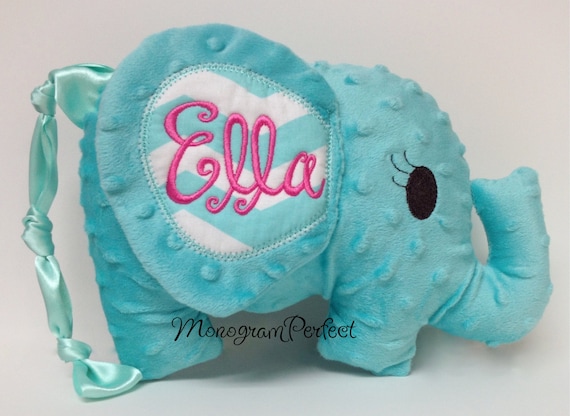 Personalized Floppy Ear Aqua Chevron Plush Stuffed Elephant | Etsy