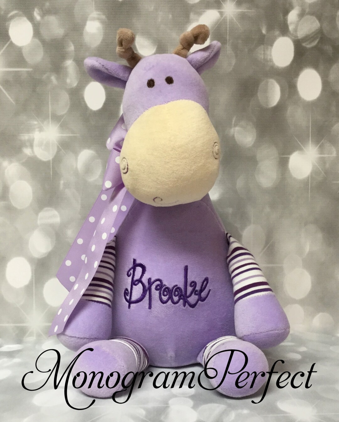 BROOKE - Already Personalized Purple Lavender Striped Giraffe Stuffed ...