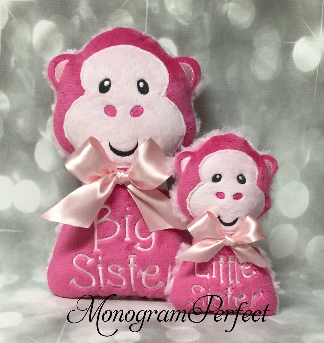 Big Sister / Little Sister Pink Gorilla Stuffed Animal Doll & Rattle ...