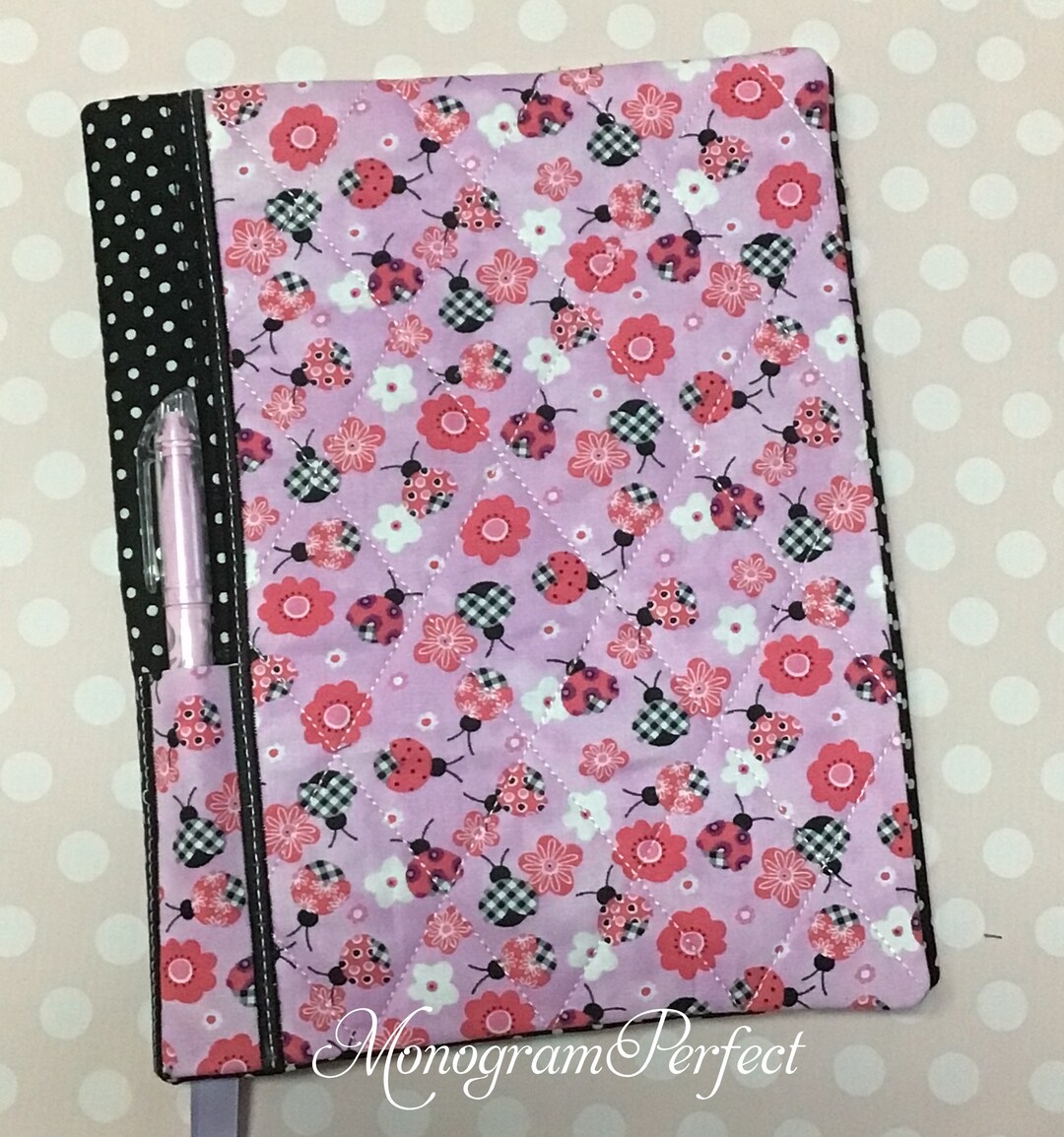 Lavender, Pink, and Black Ladybug Fabric Composition Reusable Notebook ...