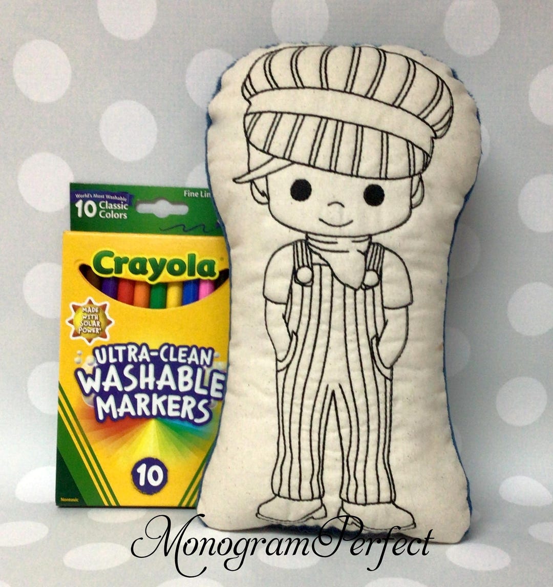 Large Train Conductor Coloring Doodle Doll Stuffie - Etsy