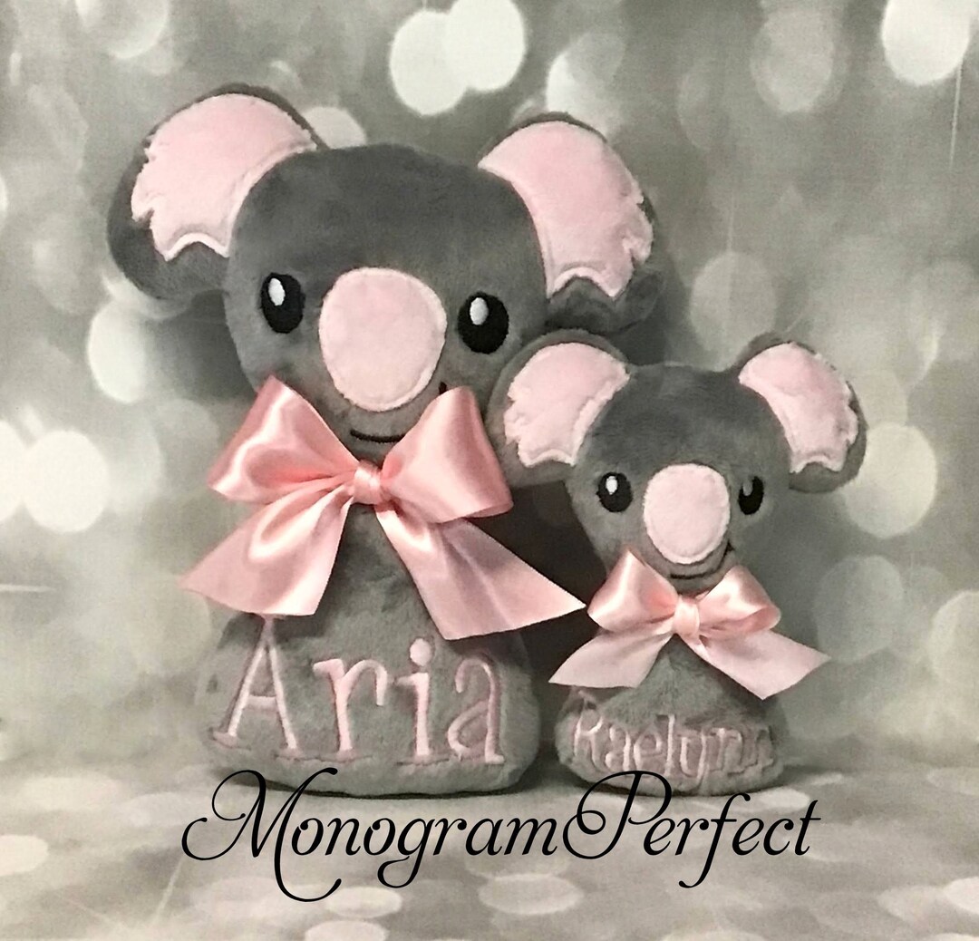 Personalized Big Sister / Little Sister Gray and Light Pink Koala Doll ...